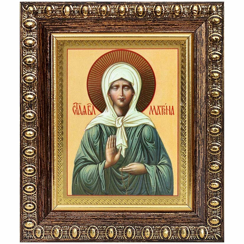Блаженная Матрона Московская (лик № 007), икона в темной пластиковой рамке 8,5*10 см