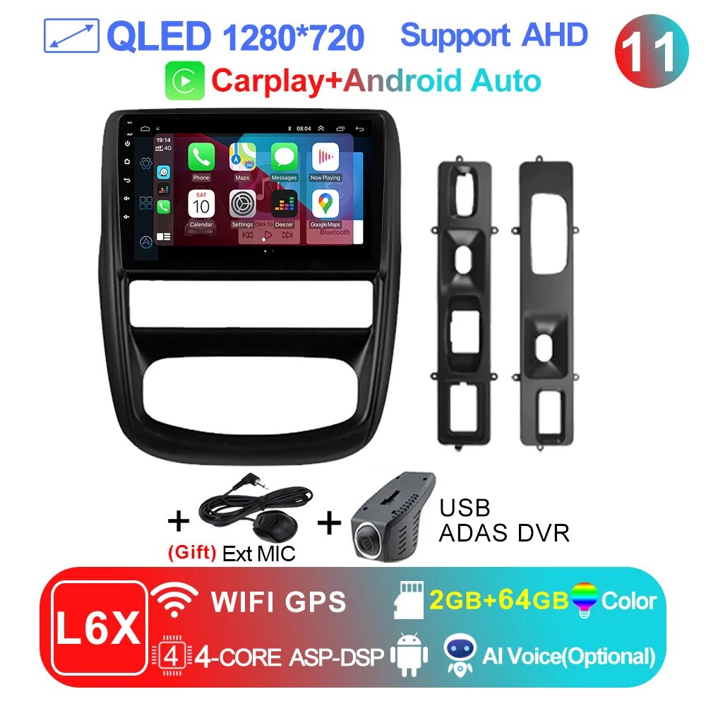 Автомагнитола LEHX Pro, 2 din, Android 14, мультимедийный видеоплеер для Renault Duster 1 2010- 2015, Автомагнитола для Carplay, dvd, GPS-навигация L6X(2-64GB)DVR