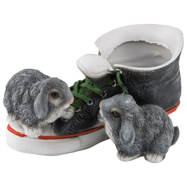 Кед садовая фигура кашпо с зайцами, полистоун, размер 14 см, декоративная композиция