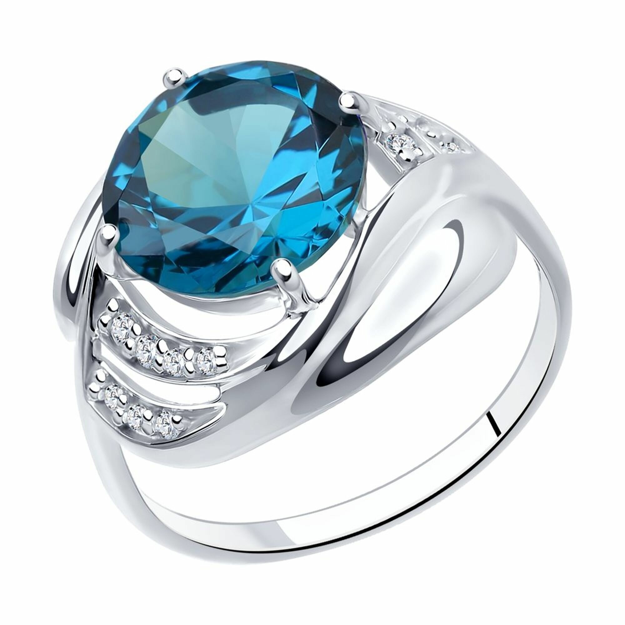 Кольцо, серебро, 925 проба, родирование, фианит, Лондон топаз