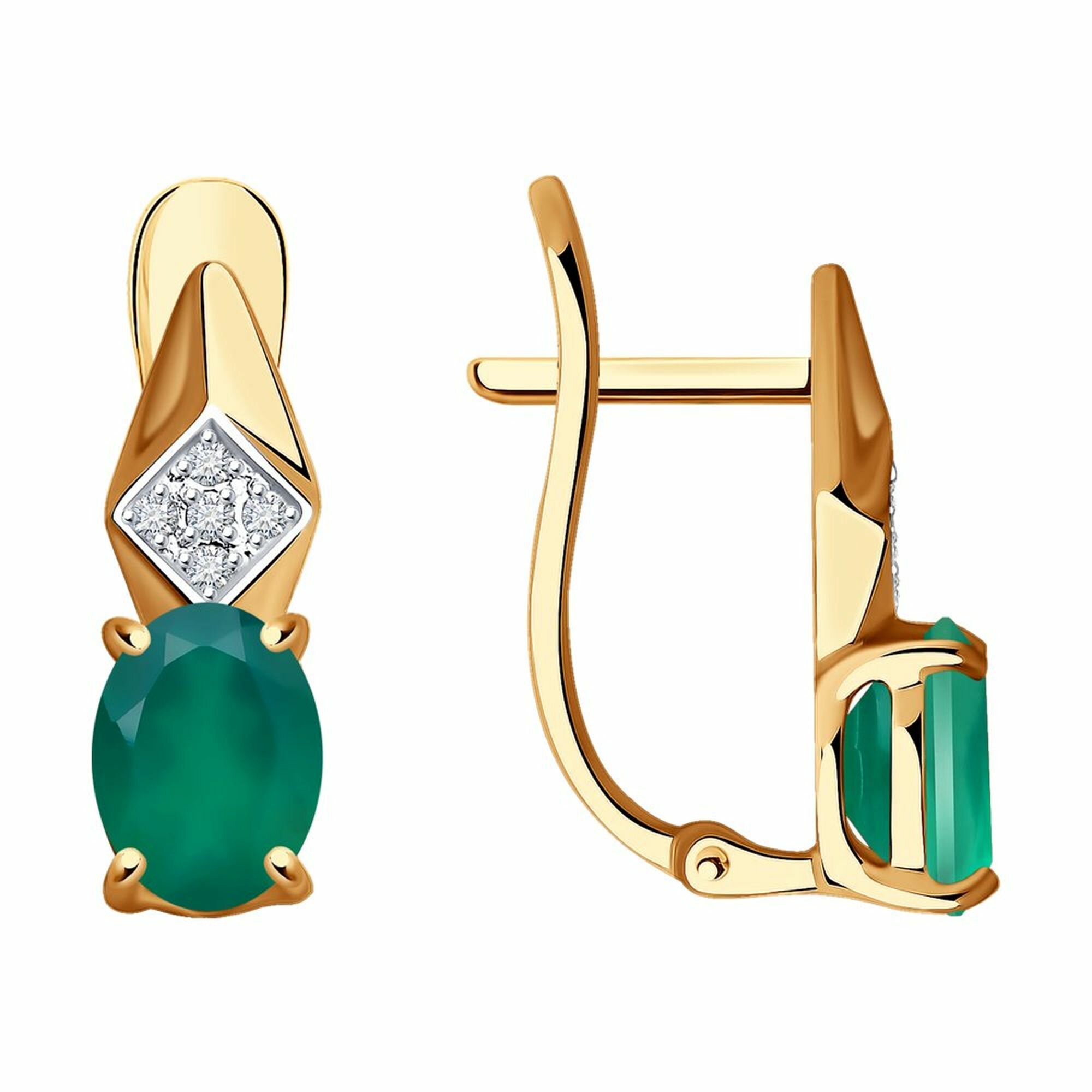 Серьги, красное золото, 585 проба, агат, фианит