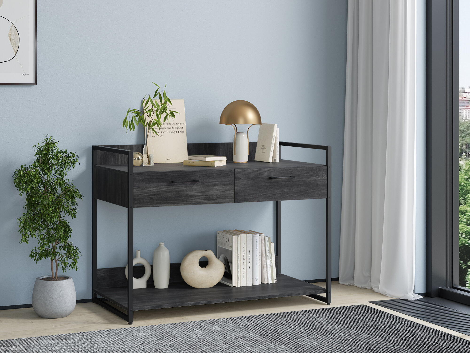 Консоль Урбан Лофт 01 с ящиками Черный/Северное дерево темное