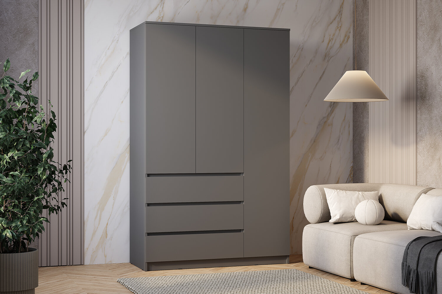 Шкаф 3-х створчатый для одежды Симпл ШК-08 120,2х51,0х190,0 см, графит