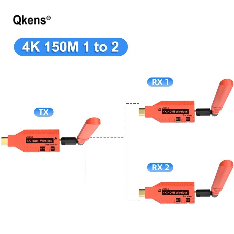 Qkens 4K HDMI беспроводной удлинитель 150м 1to2