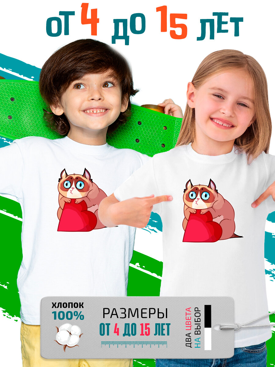 Футболка детская с мемным котом и сердечком