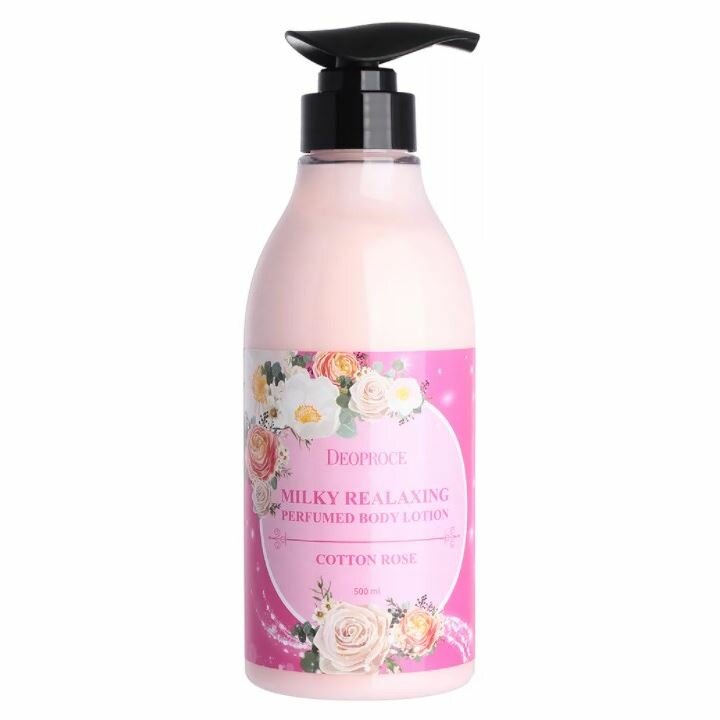 Лосьон Deoproce Milky Relaxing Cotton Rose, для тела с маслом розы и экстрактом хлопка, 500 мл