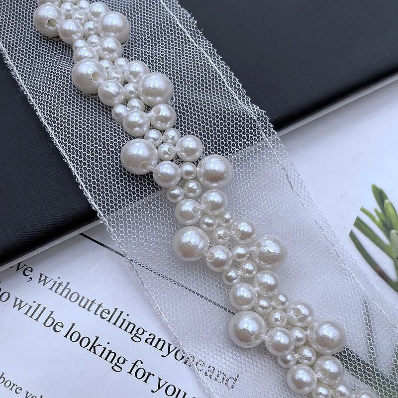 Швейное жемчужное кружево черное белое с бисером off white