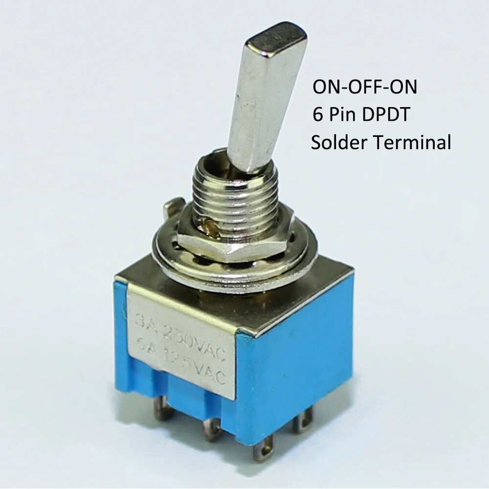 Тумблер ON-OFF-ON 6 Pin DPDT Solder Terminal MTS-203-F1