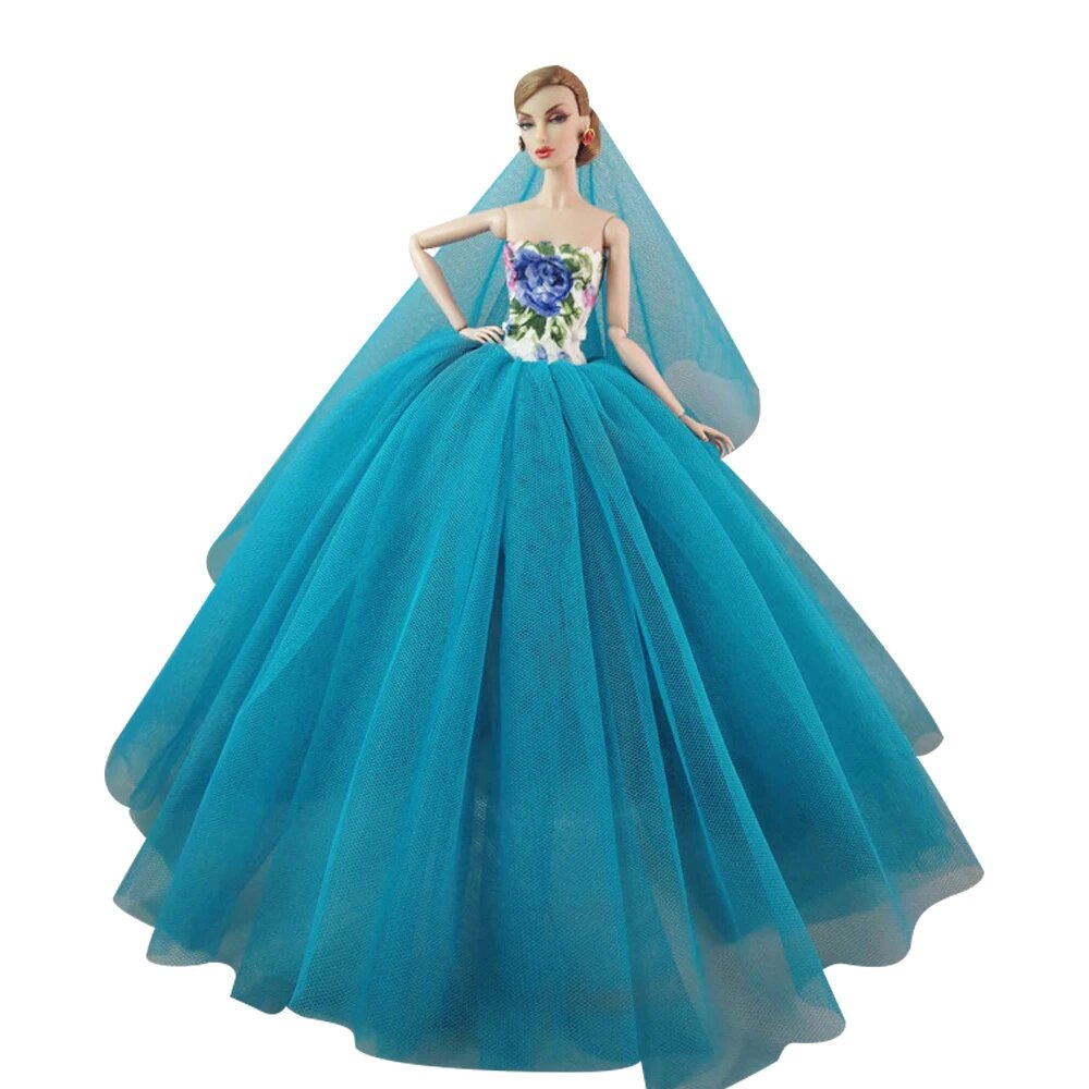 Платье для куклы 1/6, свадебное, голубое, Not Include Doll E