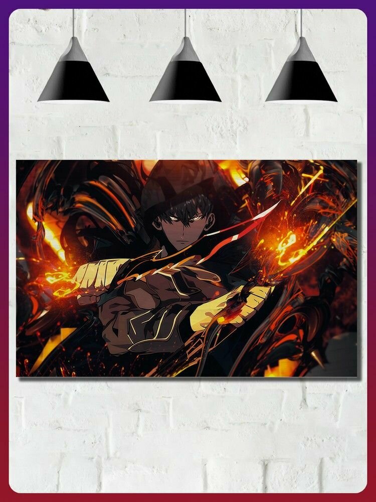 Картина интерьерная на дереве Аниме Поднятие уровня в одиночку (Южная Корея, манга, Сон Джин-Ву, Ко Кын-Хи, Баек Юн-Хо) - 62412282