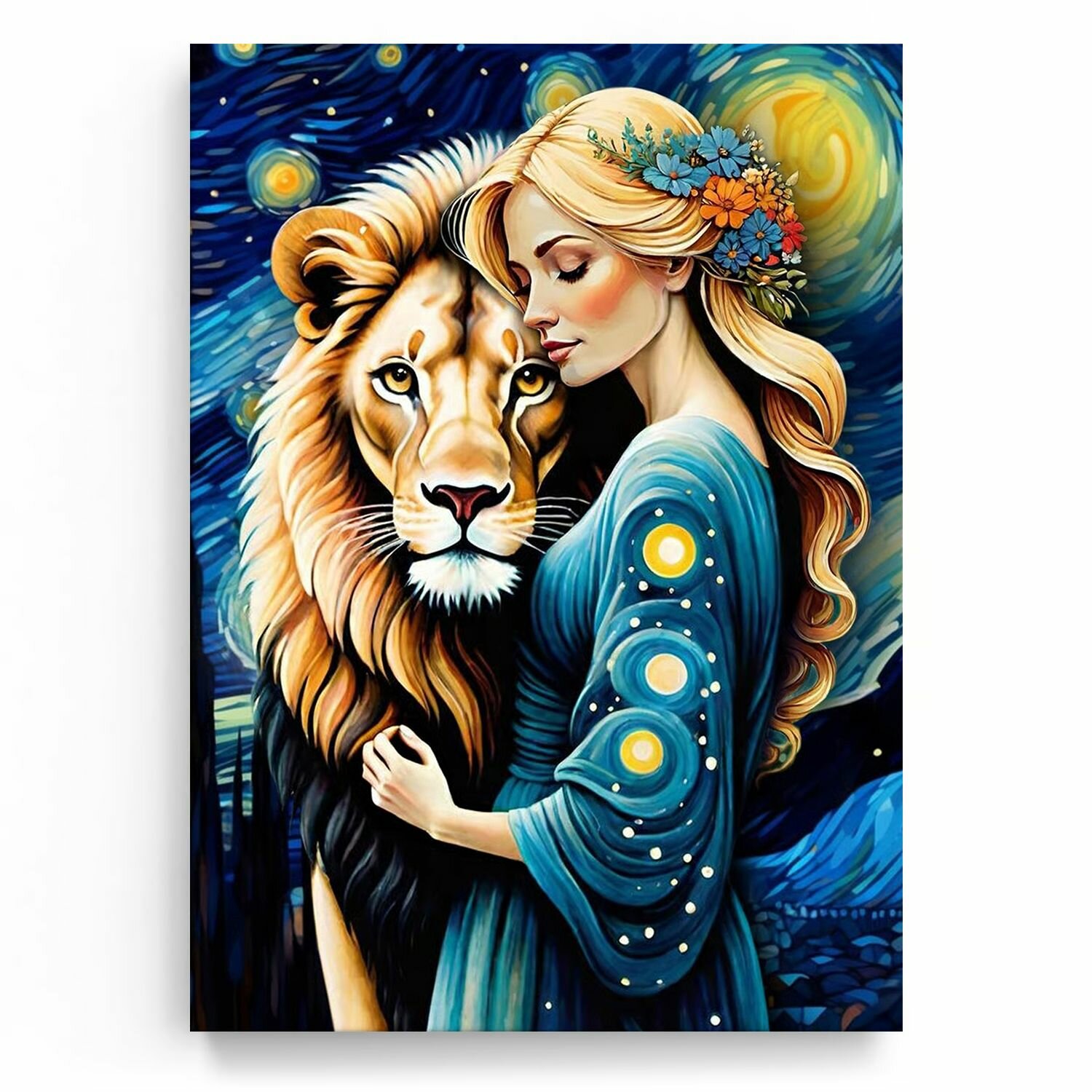 Картина Лев, / в интерьер, на стену, девушка со львом, 30х40 см.