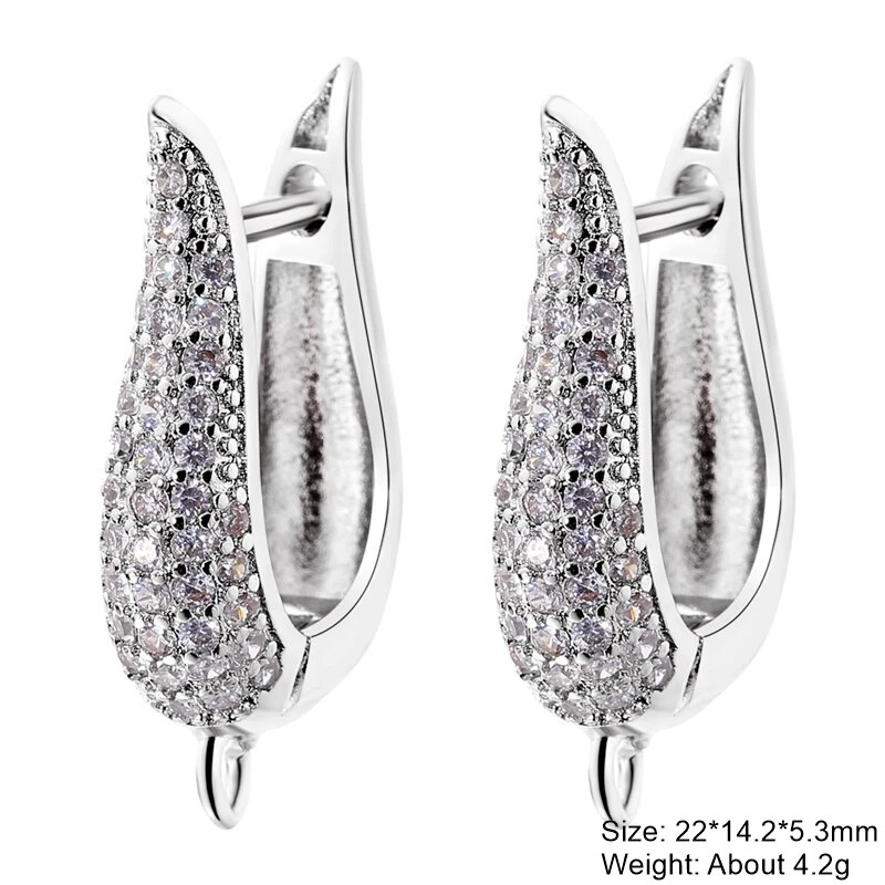 Juya крючки для сережек из меди с цирконием, 4 шт. 1 Pair-2 Pieces, White Gold
