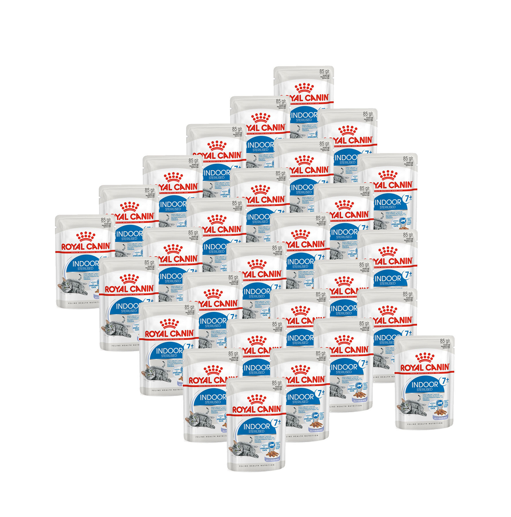 Royal Canin Корм Индор Стерилайзд 7+ консервированный полнорационный для кошек старше 7 лет, живущих в помещении, кусочки в желе, 0.085 кг х 28 шт.