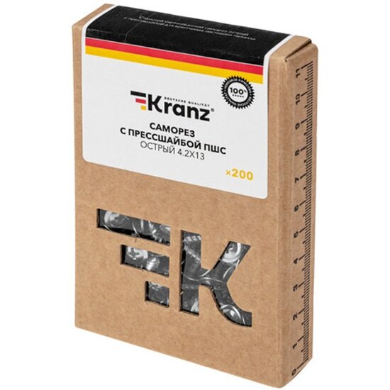 Саморез Kranz с прессшайбой ПШС острый 4.2х13, 200 шт.