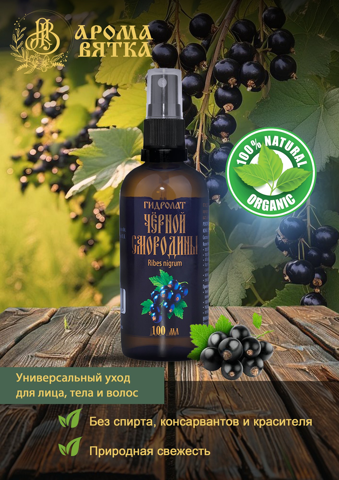 Гидролат чёрной смородины флакон 100 мл стекло, АромаВятка