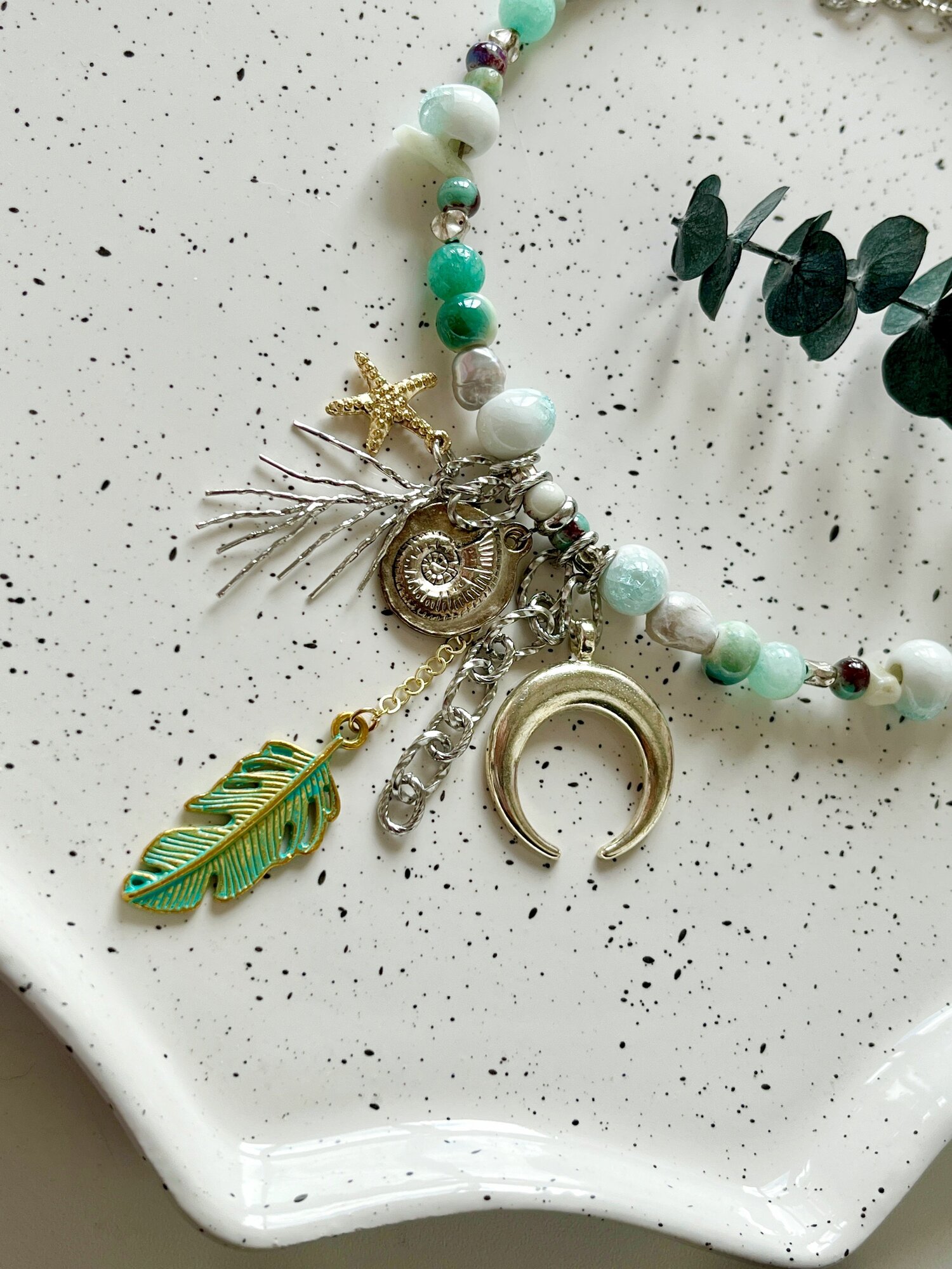 Чокер, керамика, металл, стекло, амазонит, жемчуг культивированный