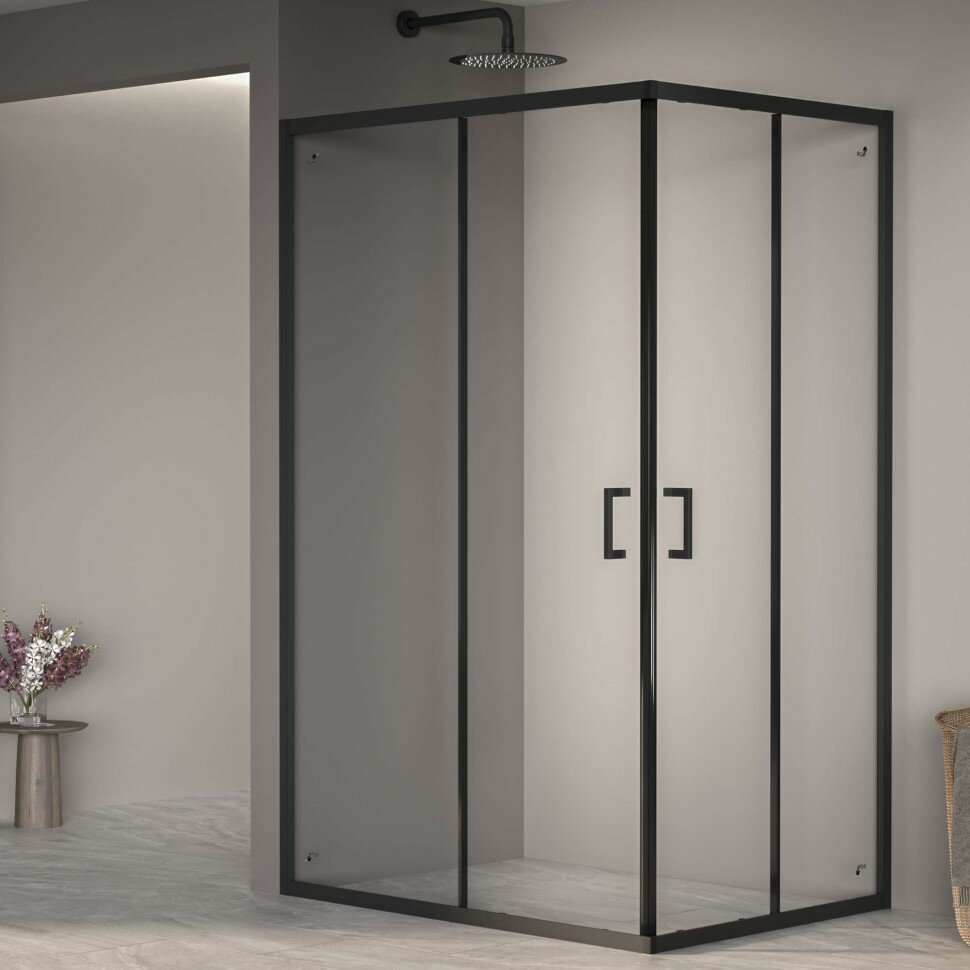 Душевой уголок RGW "Passage" PA-040B, прозрачный, раздвижные двери, черный, 120x80 см