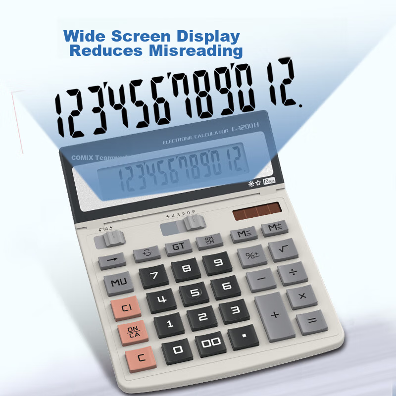 COMIX Dual Power Office Large Calculator, Wide-Screen Financial Calculator, Office Stationery Supplies, C-1200H