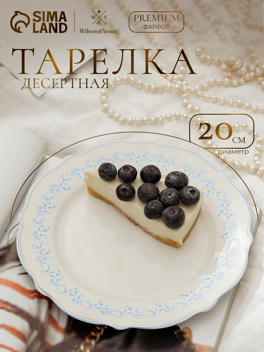 Тарелка Wilson&Young Royal blue, диаметр 20 см, материал: фарфор, цвет: белый