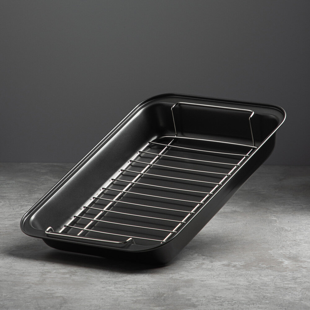 Противень для духовки для запекания антипригарный глубокий с решеткой 37x25x5 см