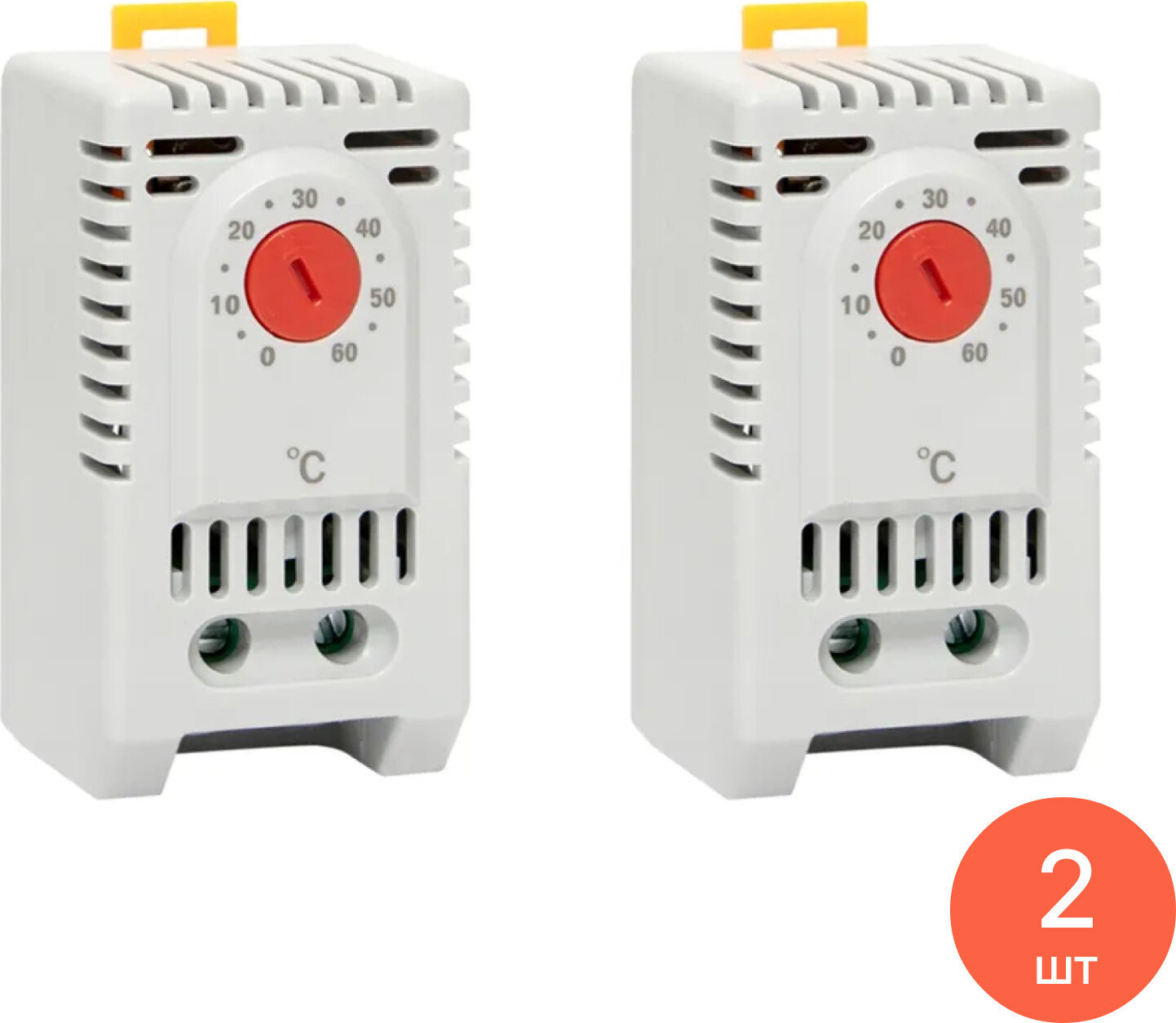 Термостат EKF / ЕКФ PROxima NC (обогрев) на DIN-рейку, с НЗ переключающим контактом серый, 39×69×49мм, 10А 230В, IP20 / терморегулятор (комплект из 2 шт)