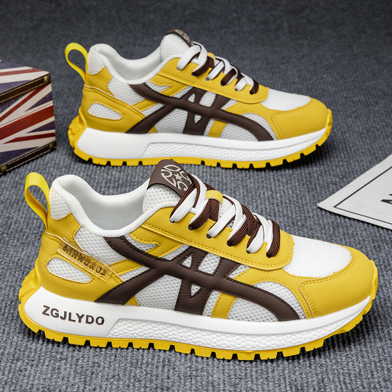 Мужская обувь модного бренда 2025 года, цветное соответствие, новая летняя дышащая сетка, удобная спортивная обувь для увеличения роста, популярная повседневная модная обувь для пап