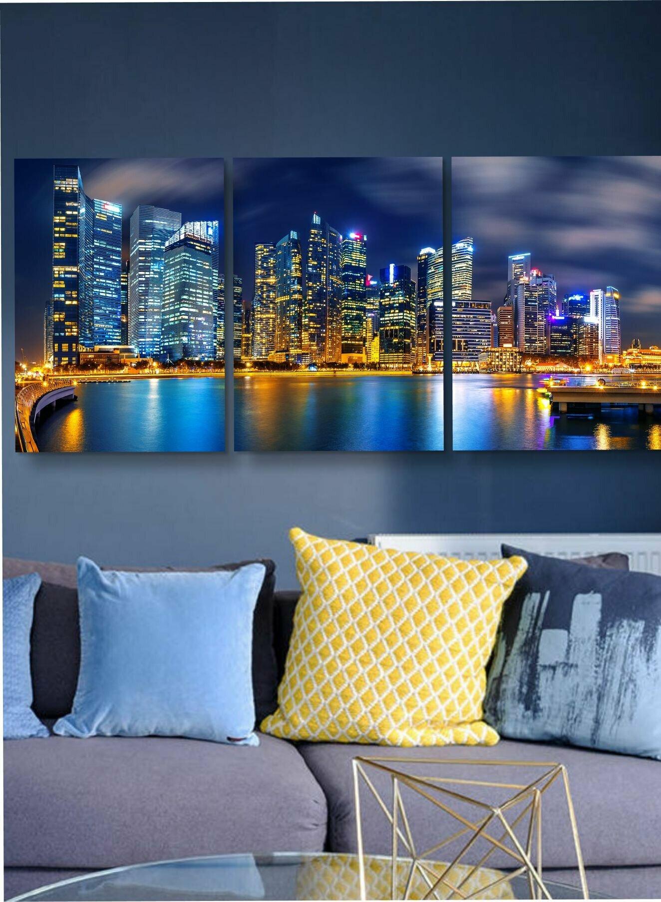 Картина Огни над водой модульная 50x70см 3шт.