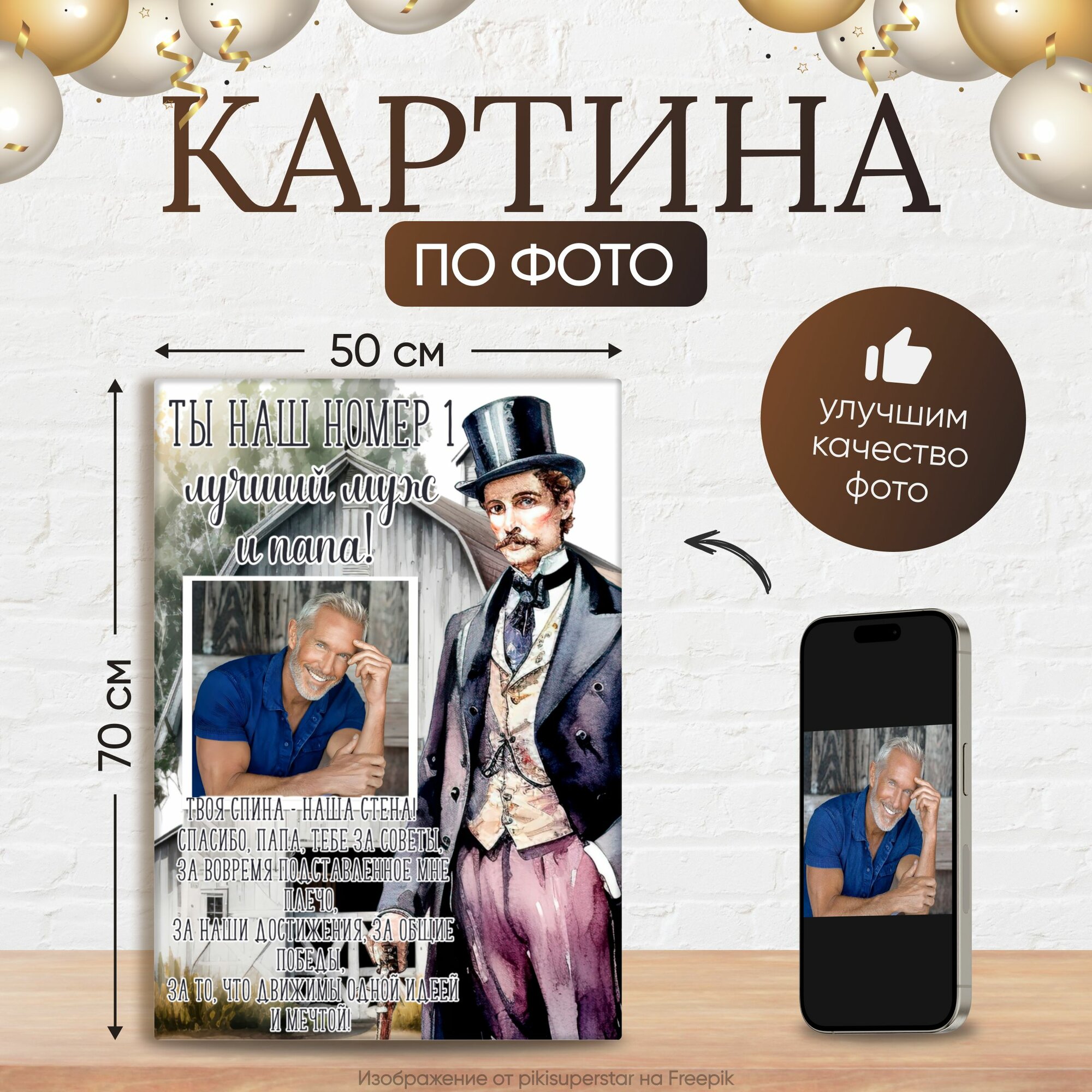 Картина по фото на холсте печать фотографий для интерьера на стену, портрет на заказ 50х70 см