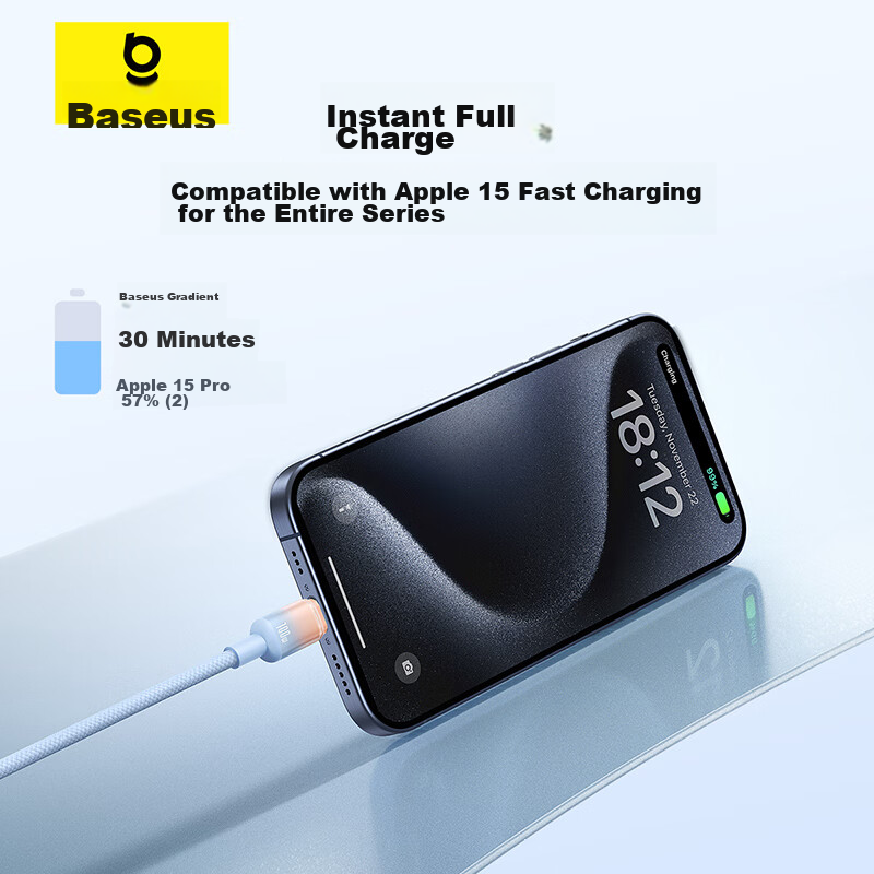 Baseus Apple 15/16 Charging Cable, Dual-Head Type-C Data Cable, PD100W Fast Charging, Ctoc Car Charger 45W, Suitable for IPhone 15/16, IPad Pro, MacBook, Huawei