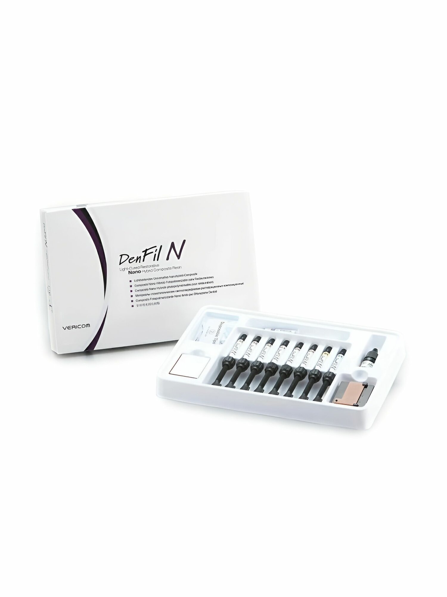 DenFil N полный набор 8 х 4 г (A1, A2, A3, A3.5, B2, A2O, A3O, BL, адгезив U-Bond, гель Etchant)