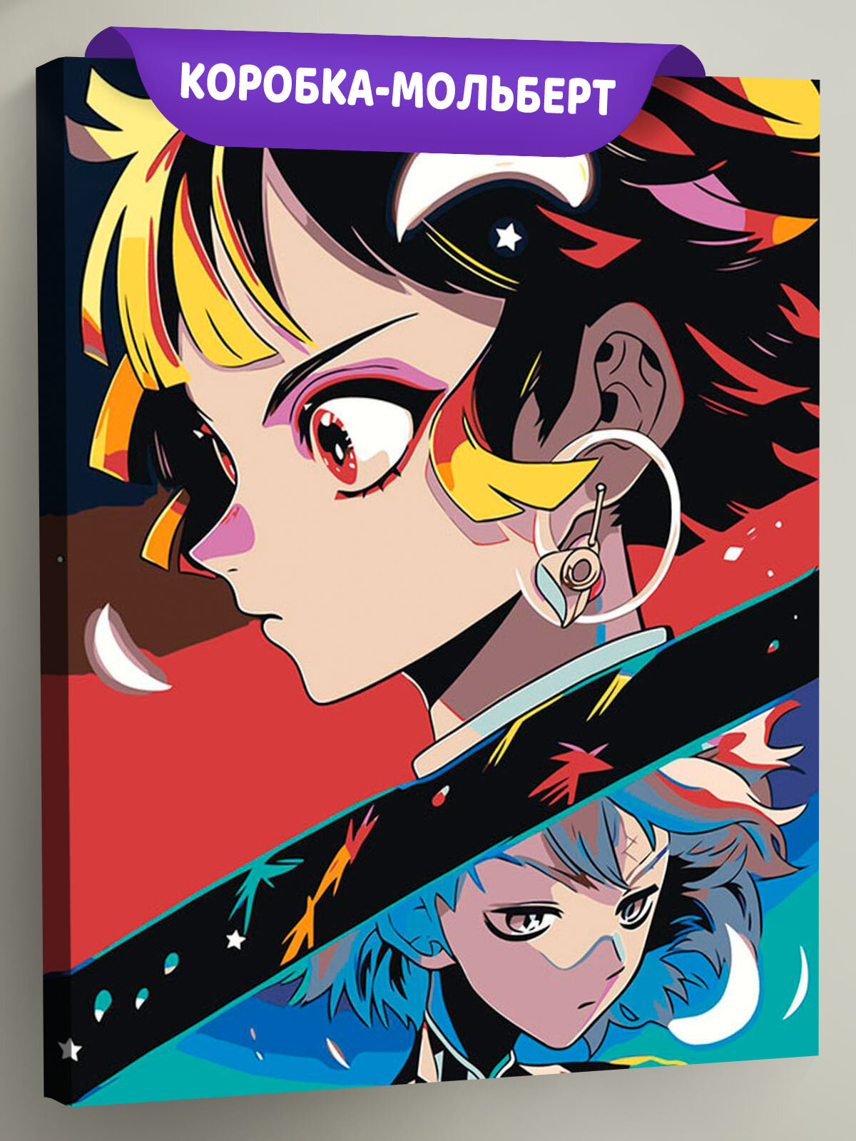 Картина по номерам на холсте с подрамником "Аниме: Два персонажа с яркими волосами", Раскраска 40х50 см, Люди