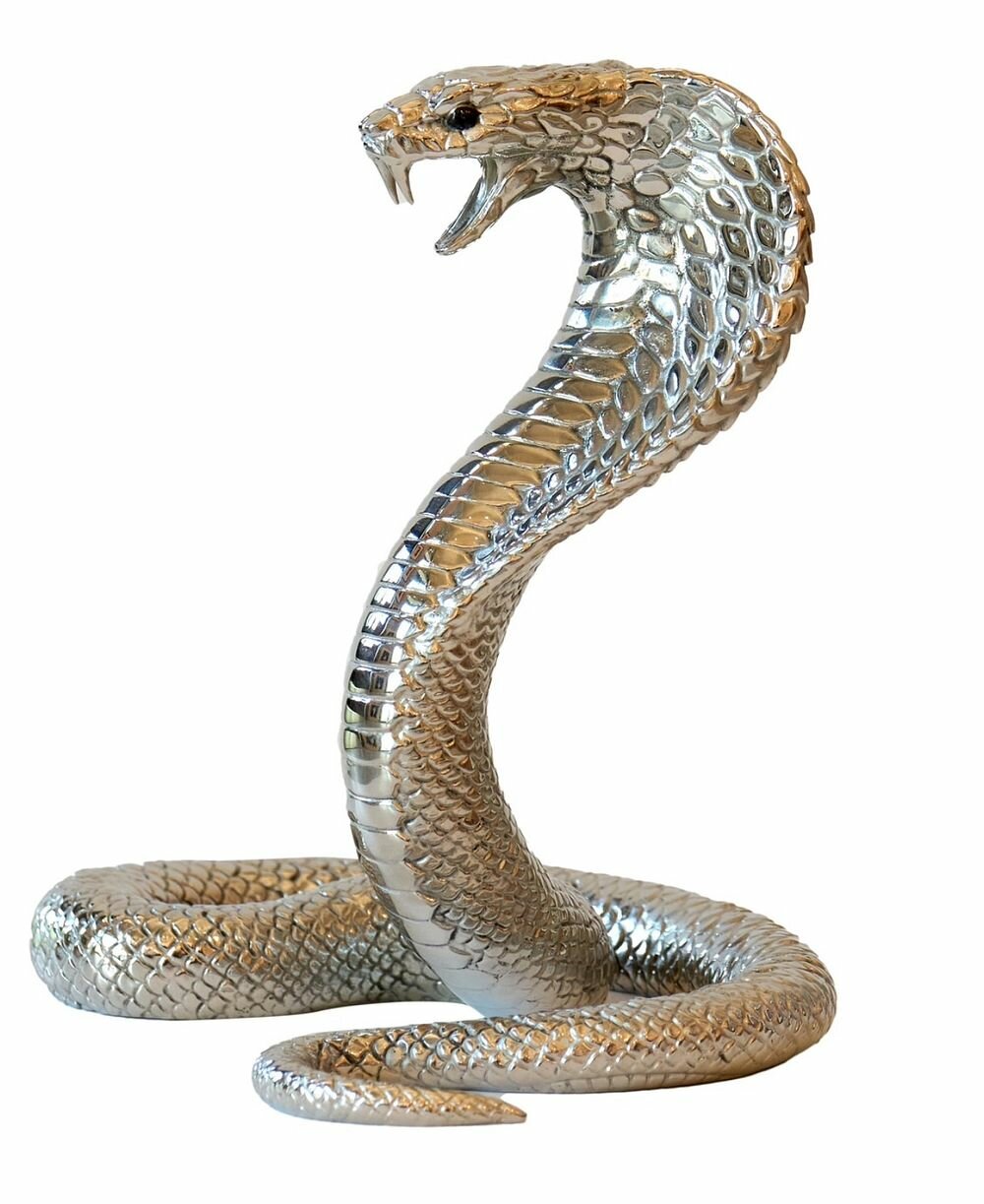 Змея кобра бронзовая скульптура, серебрение
