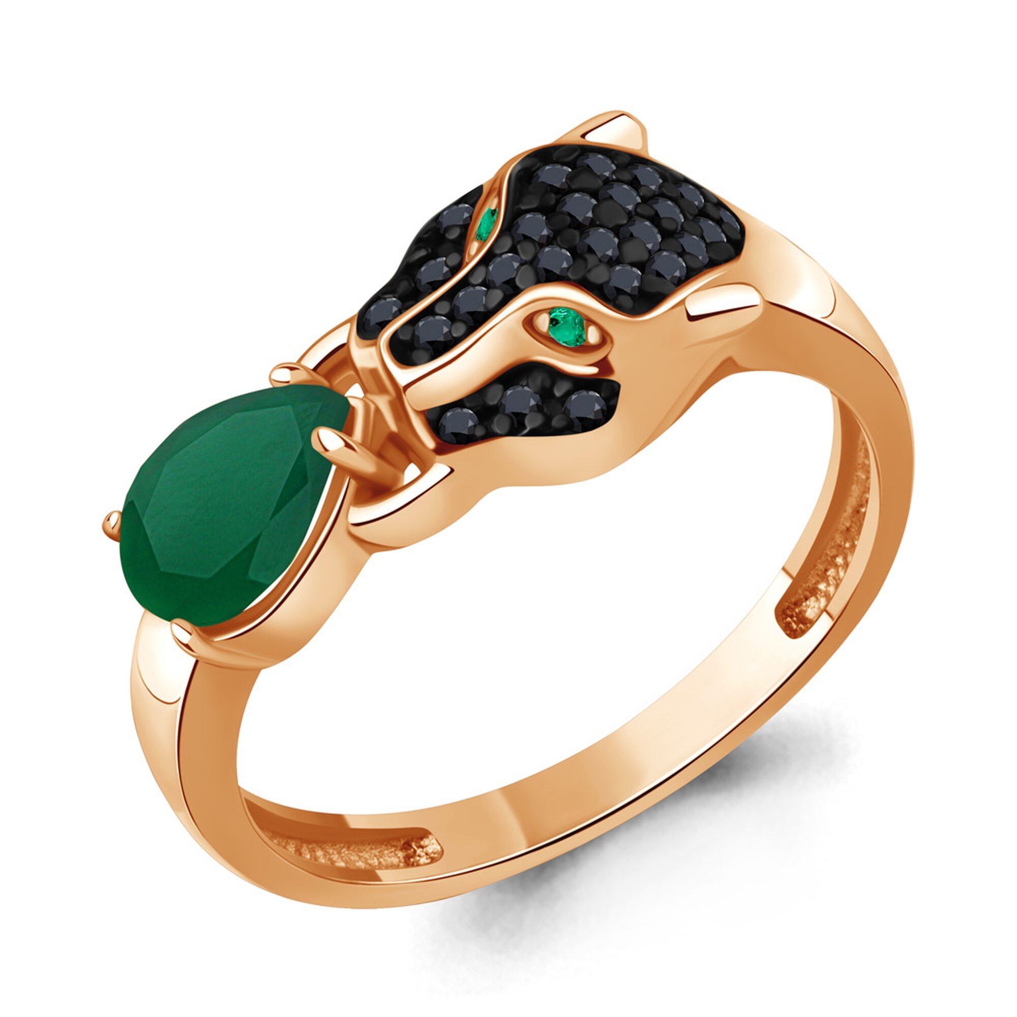 Кольцо, серебро, 925 проба, золочение, кристалл, изумруд синтетический, агат