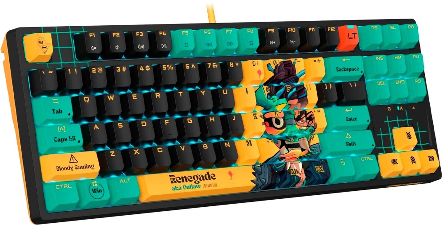 Клавиатура A4TECH Bloody AT87 Renegade, RGB, механическая, свитчи Alpha, черный/зеленый (2027360)