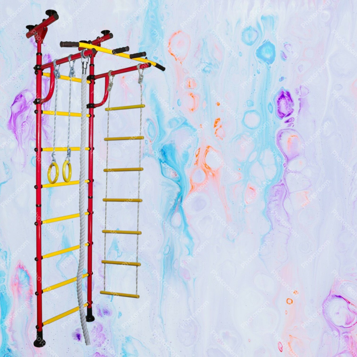 ДСК Распорный красный, канат, веревочная лестница и гимнастические кольца