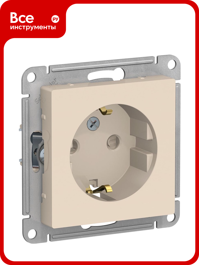 Розетка Systeme Electric AtlasDesign Бежевый с заземлением со шторками, 16А ATN000245