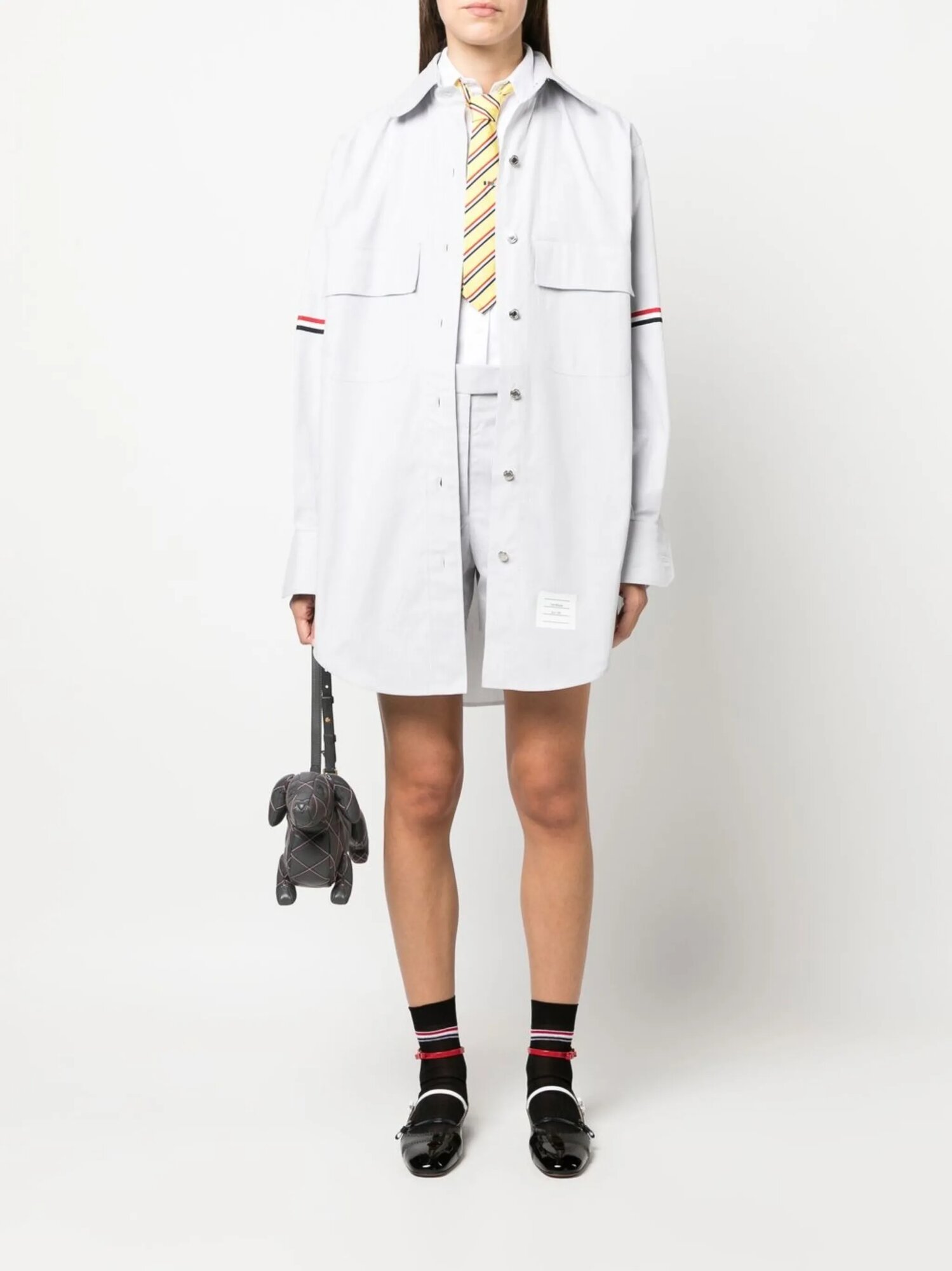 Шорты THOM BROWNE Striped tailored shorts, размер 38, серый — фото 1