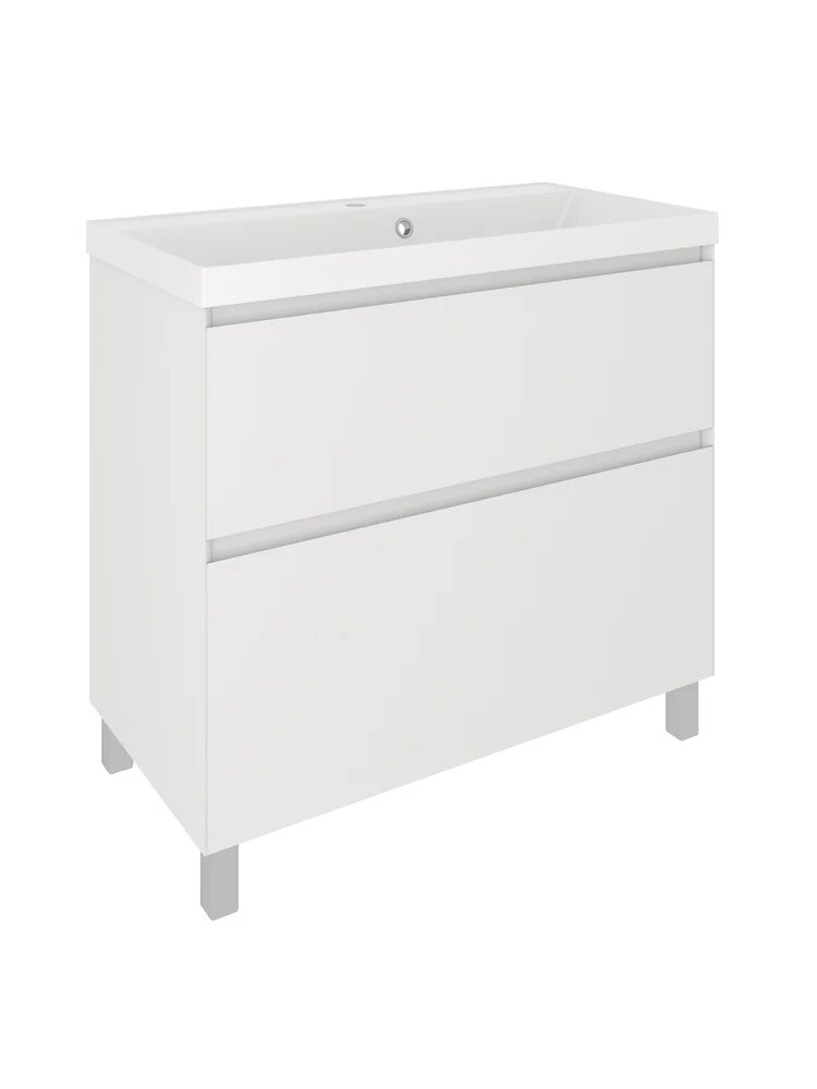 Тумба под раковину без столешницы Aqua de Marco Astra 90 напольная, с ножками, белая, глянцевая, из МДФ, тумба для ванной, с ящиками, с доводчиками