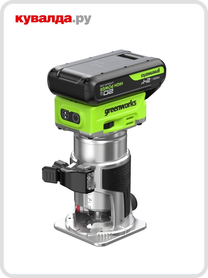 Фрезер кромочный аккумуляторный GREENWORKS G24RO 24V, АКБ 2Ач и ЗУ