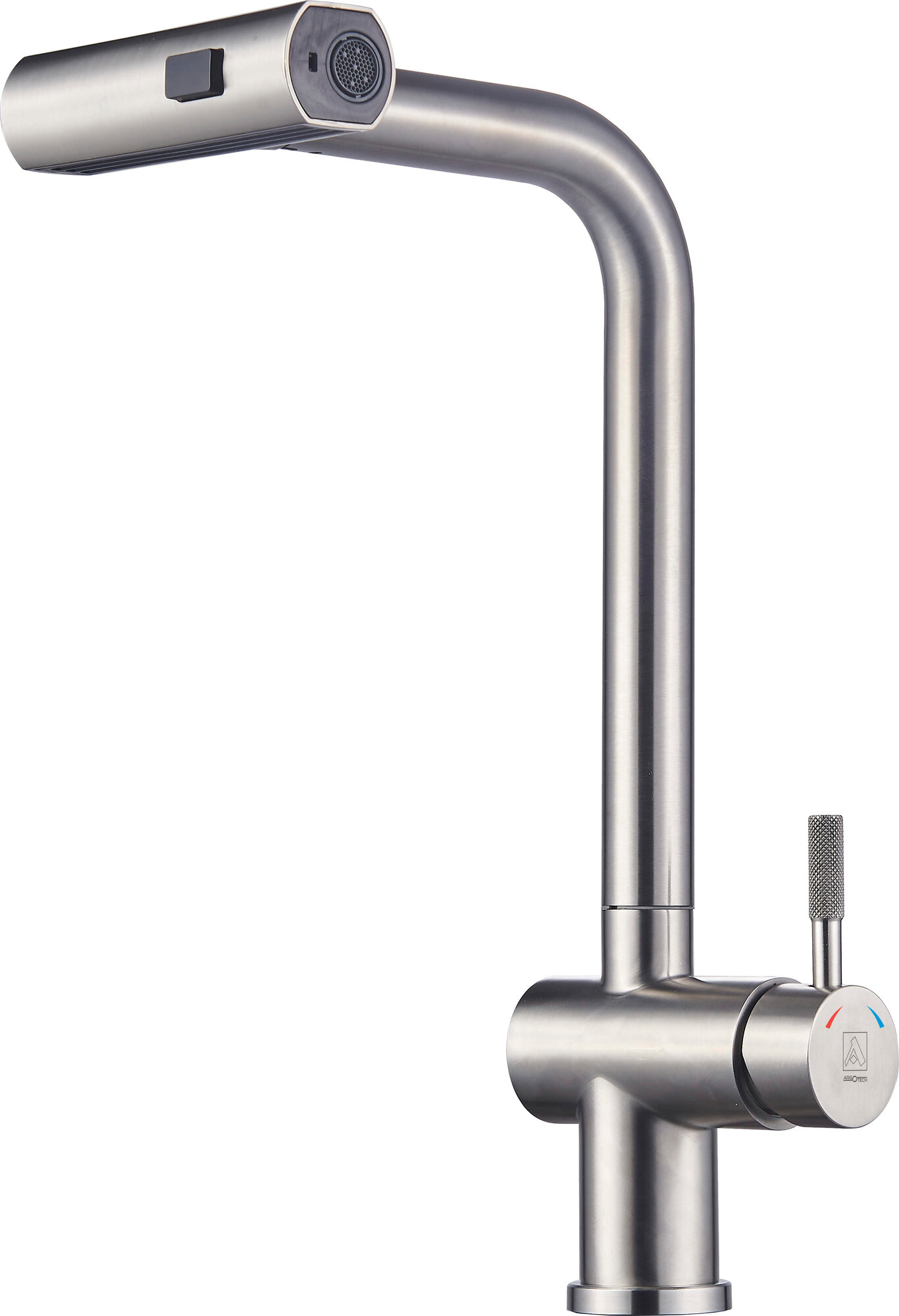 Смеситель кухонный STEEL, нержавеющая сталь, оружейная, 3 функции, с вытяжкой