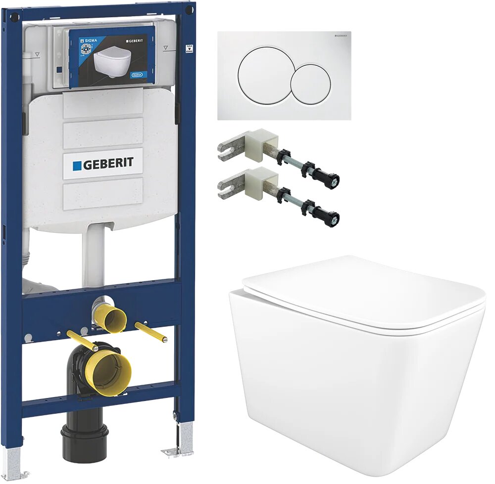 Комплект Унитаз подвесной STWORKI Молде S23401WH / Инсталляция Geberit Duofix UP 320 111.300.00.5 / Крепления к стене, Кнопка белая