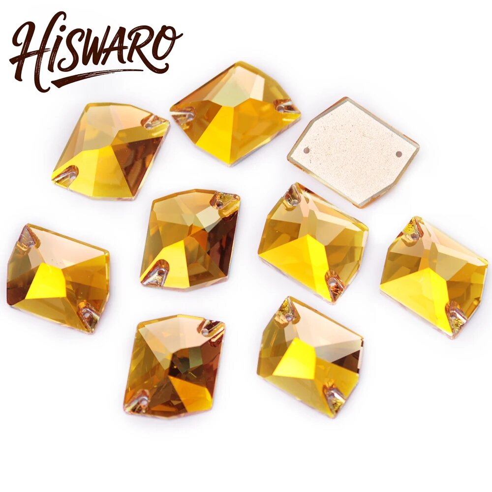 HISWARO Космические блестящие стеклянные камни для шитья 16x20mm (10Pcs), SunShine