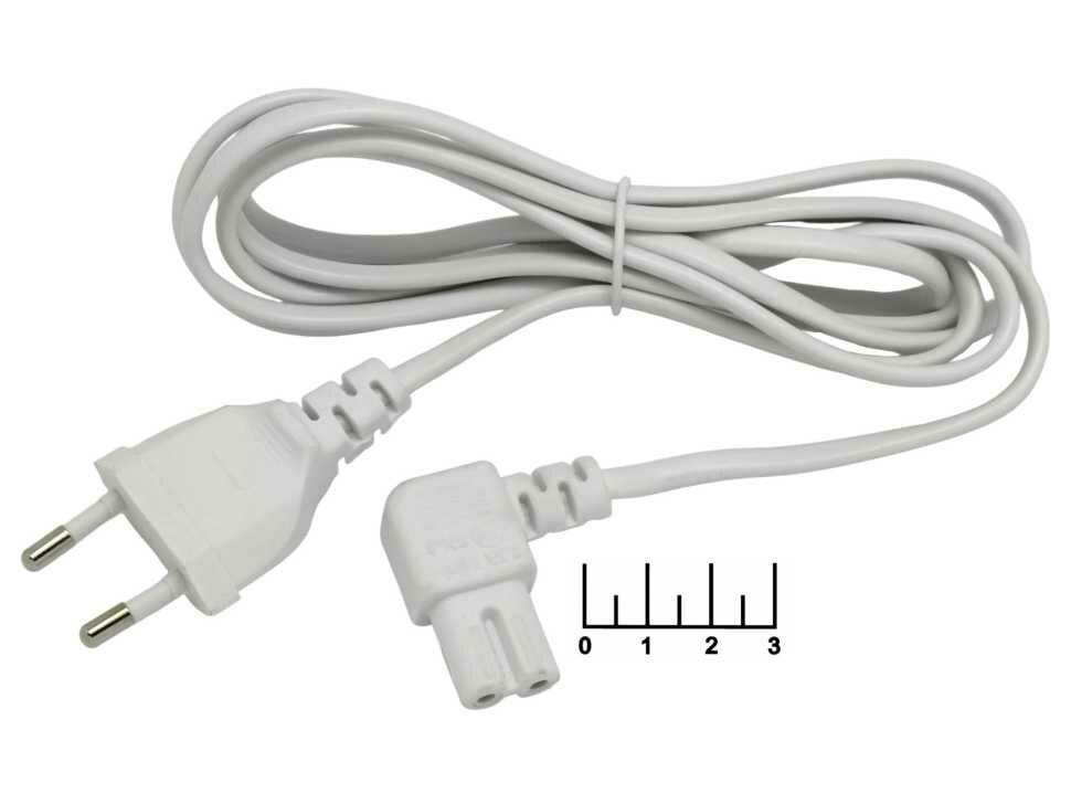 Шнур сетевой 2pin C7 восьмерка 1.8м (2*0.75) угол (вилка прямая) белый W03F
