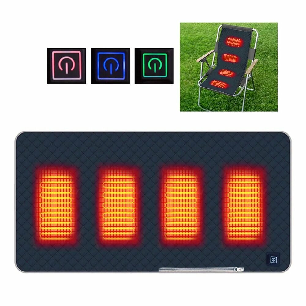 Коврик сиденья с подогревом, 4 зоны, USB/Type-C, 45*90 см, темно-синий