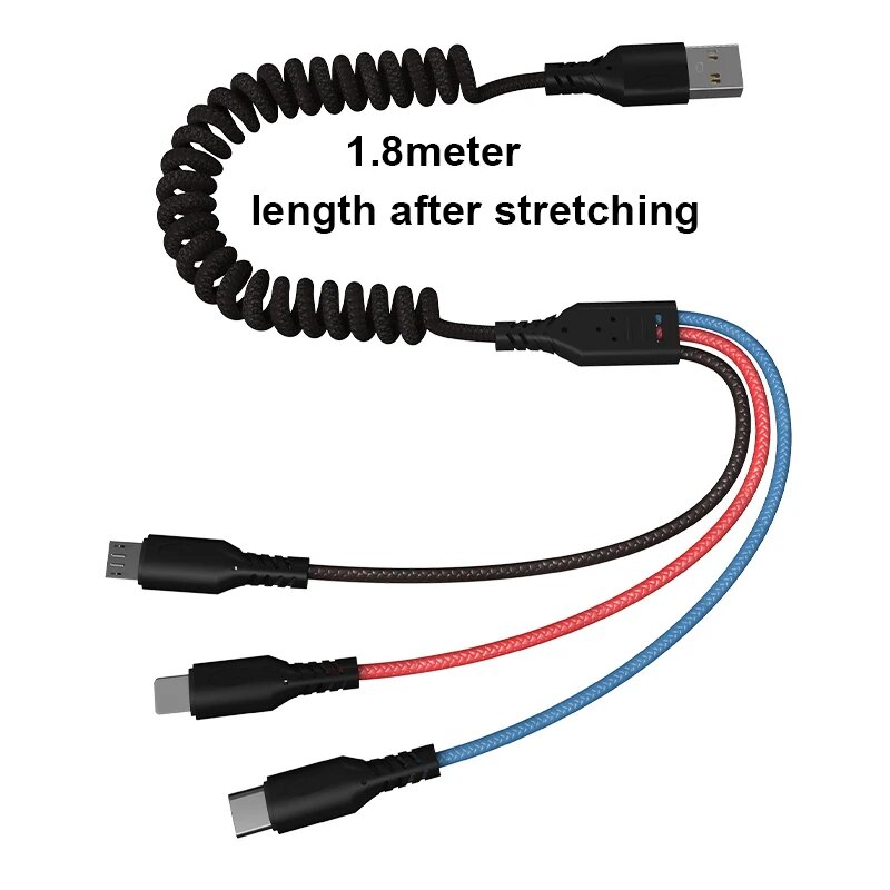 USB-кабель URVNS 3-в-1, 5 А, Тип C, Micro USB 1.8meter