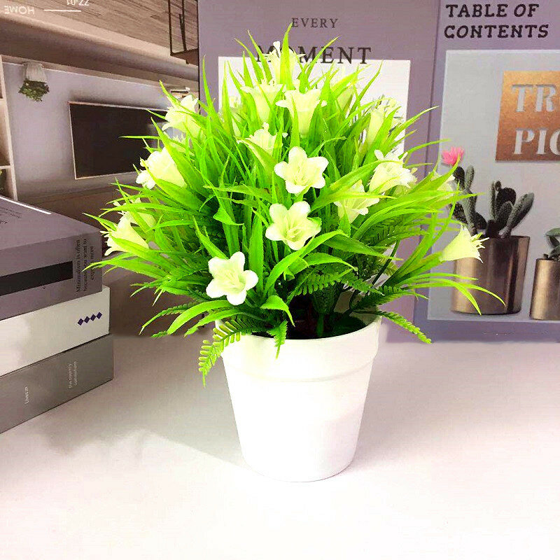 Faux rose and starflower green plant with pot for office space and home interior stylew