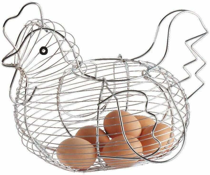 EggNest - Металлическая корзина для хранения яиц в форме курицы для 24 яиц, размер 300 x 150 x 250 мм, серебристый цвет, количество 1 шт.