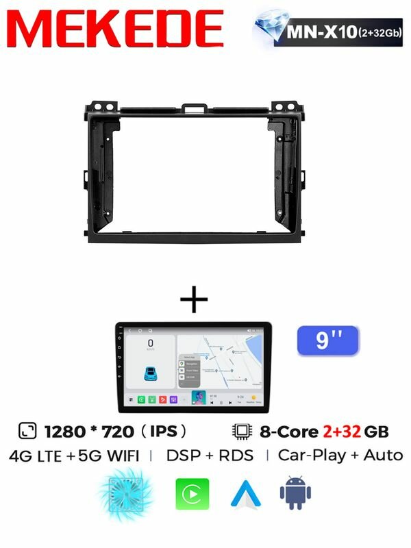 Магнитола 9" Mekede MN X10 Pro 2/32 Gb Toyota Land Cruiser Prado 120 3 Lexus GX470 GX 470 J120 (B) F1 carplay