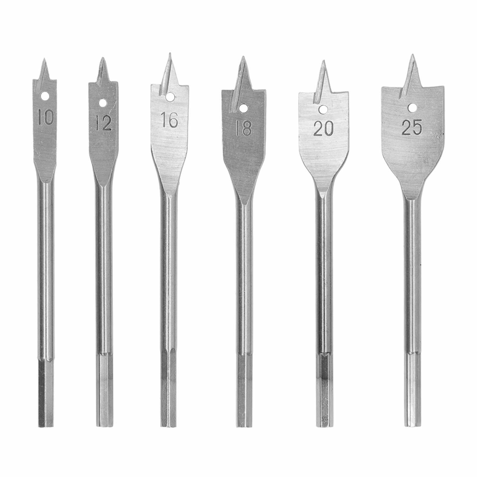 6 шт. набор лопаточных сверл из высокоуглеродистой стали с 3 острыми краями с шестигранным хвостовиком лопаточное сверло по дереву для деревообработки серебро