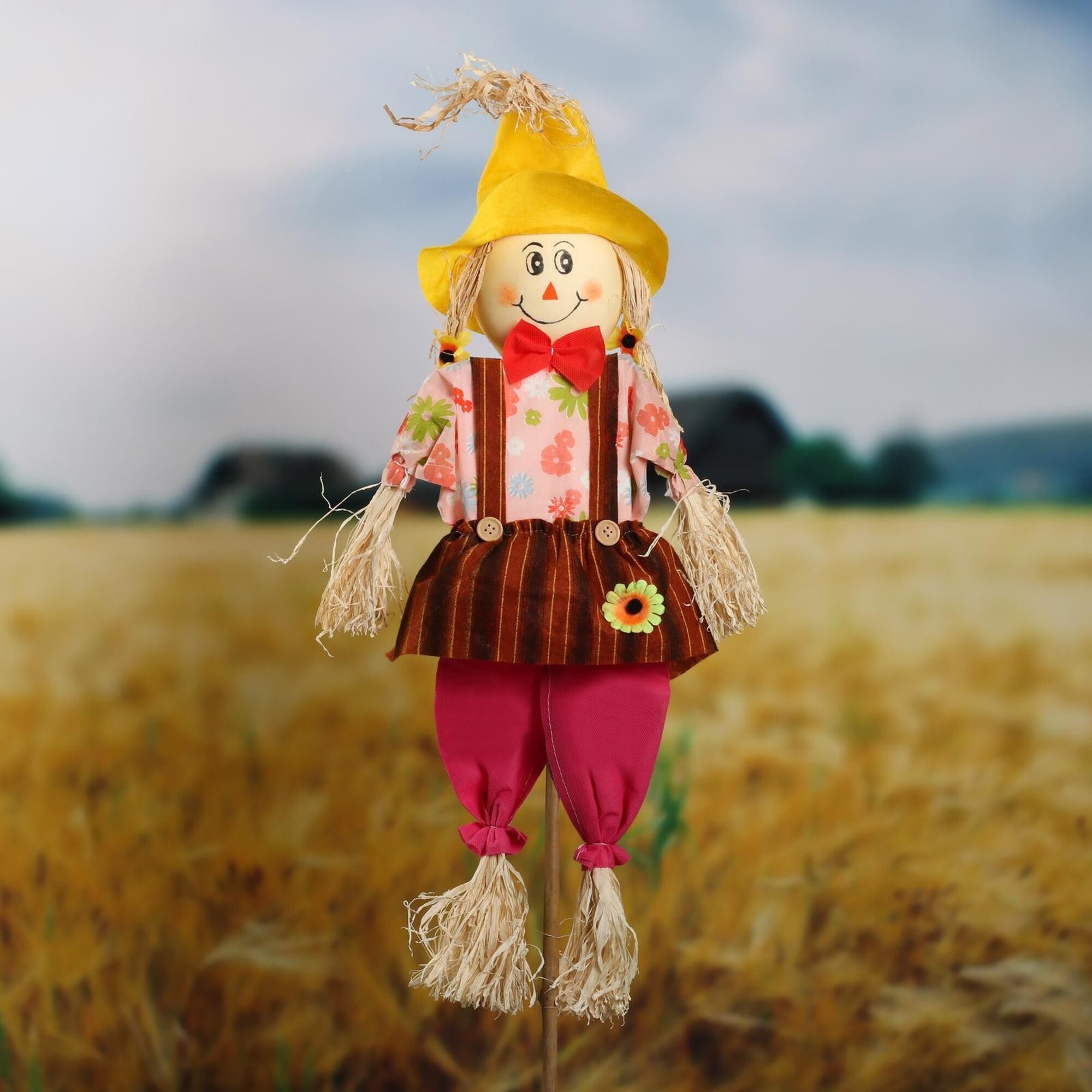 Огородное пугало Greengo, высота с опорой 90 см, дерево/текстиль, микс